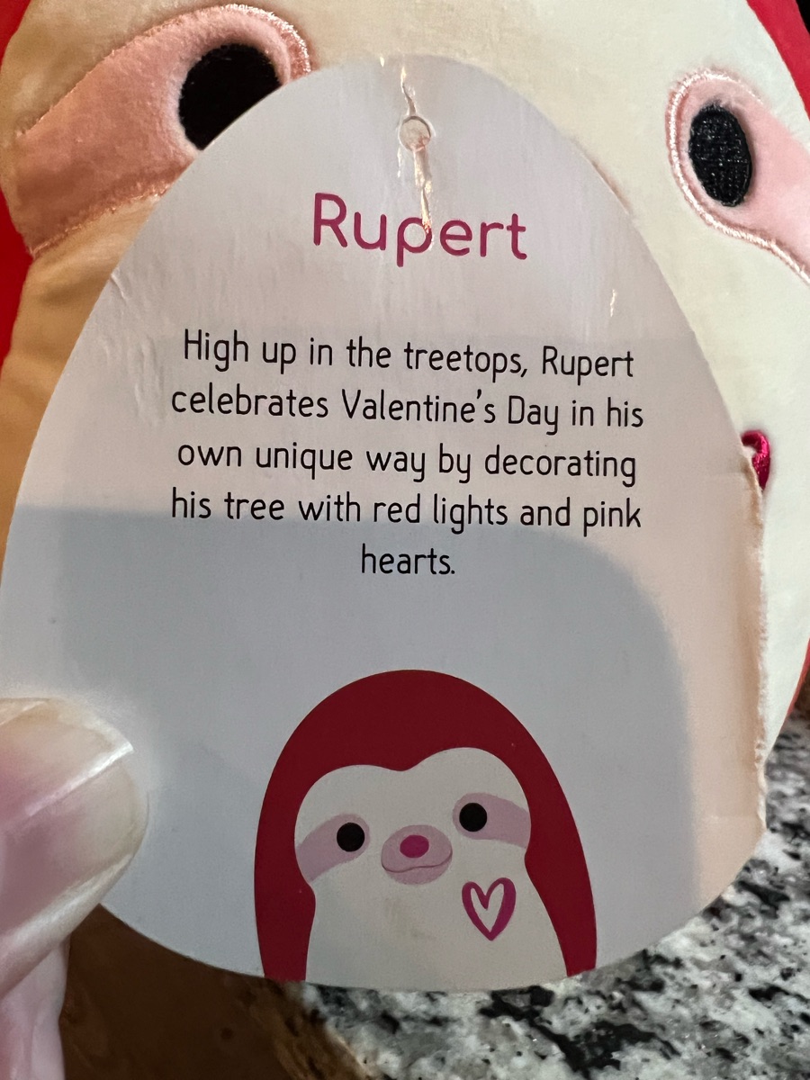 Rupert the Sloth Squishmallows Valentine | SquadApp